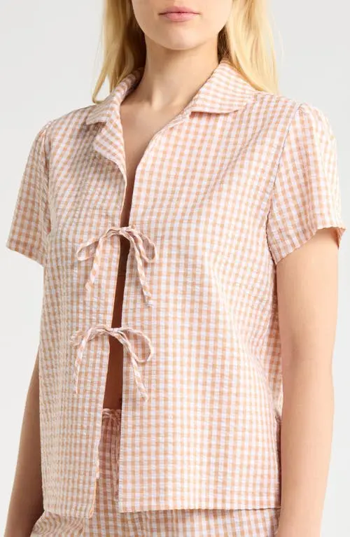 French Connection Gingham Seersucker Pajamas - Tan Combo