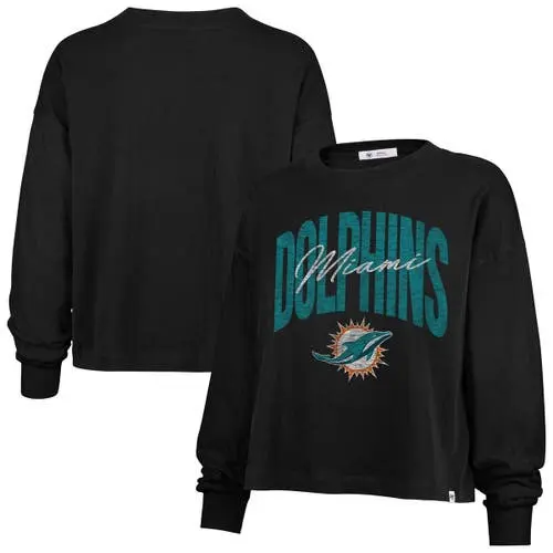 '47 Miami Dolphins Muse Sydney Long Sleeve Cropped T-shirt - Black