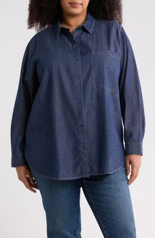 Eileen Fisher Classic Collar Organic Cotton Denim Button-up Shirt - Dark Indigo