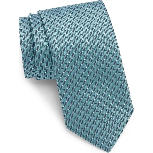 Canali Geometric Jacquard Silk Neck Tie - Light Teal