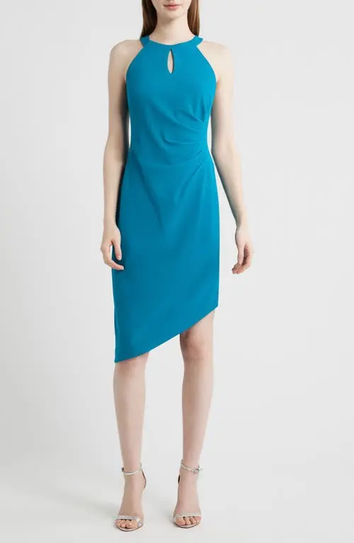 Anne Klein Side Pleat Asymmetric Dress - Ink Teal