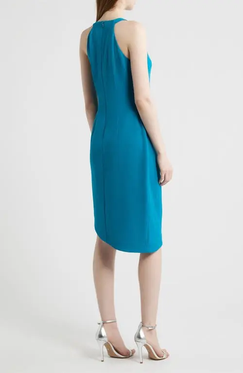 Anne Klein Side Pleat Asymmetric Dress - Ink Teal