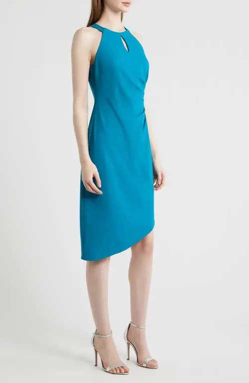 Anne Klein Side Pleat Asymmetric Dress - Ink Teal