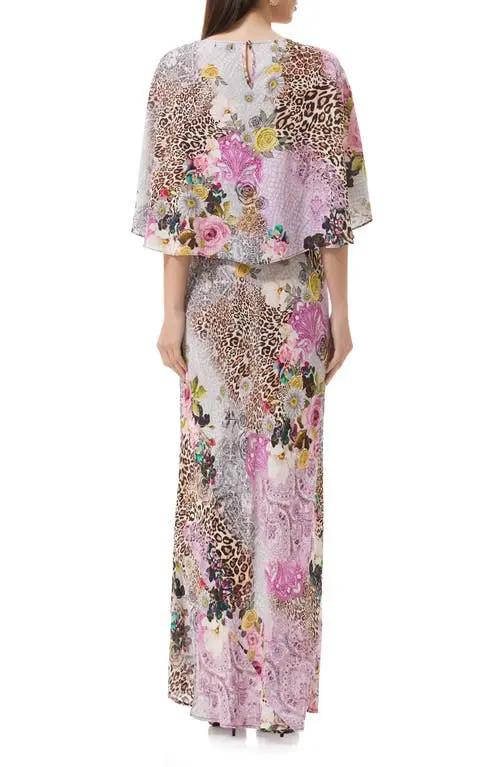AFRM Izel Mix Print Maxi Slip Dress With Removable Cape
