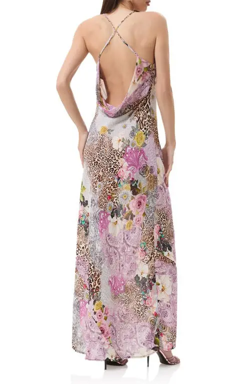 AFRM Izel Mix Print Maxi Slip Dress With Removable Cape