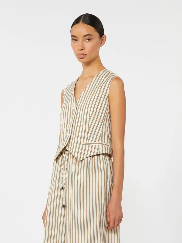 Max Mara Striped Cotton And Silk Canvas Gilet - Beige