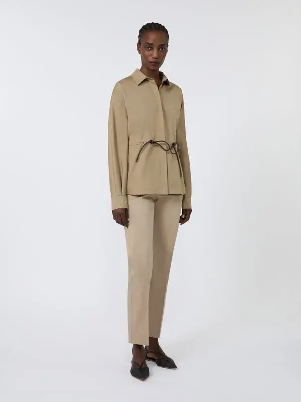 Max Mara Slim-fit Cotton Satin Trousers - Kaki
