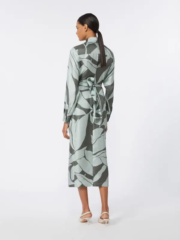 Max Mara Printed Silk Twill Shirt Dress In Green - 30% Off
