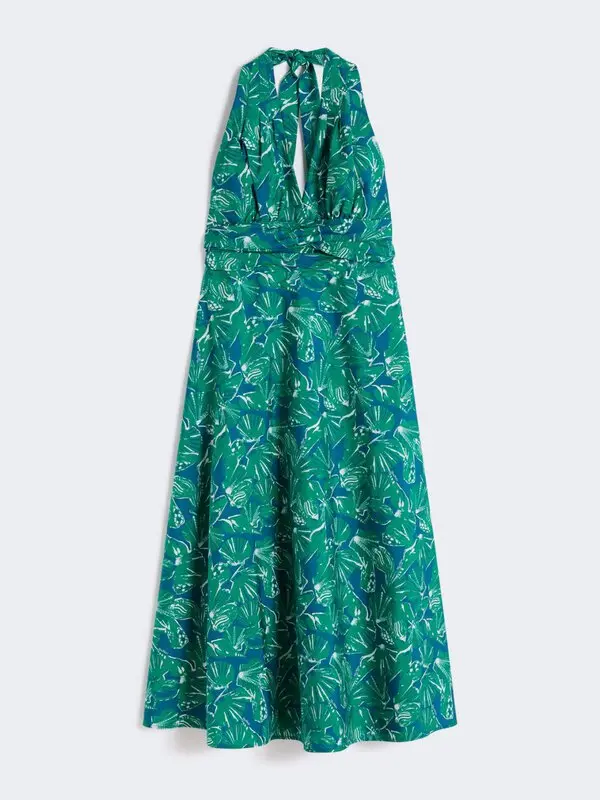 Max Mara Long Dress In Printed Poplin - Emerald