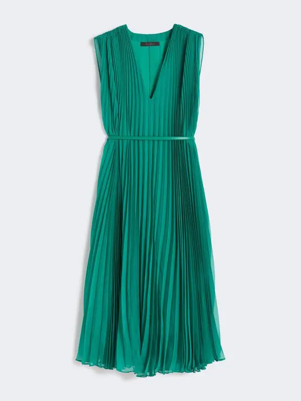 Max Mara Plissé-pleated Chiffon Dress - Green