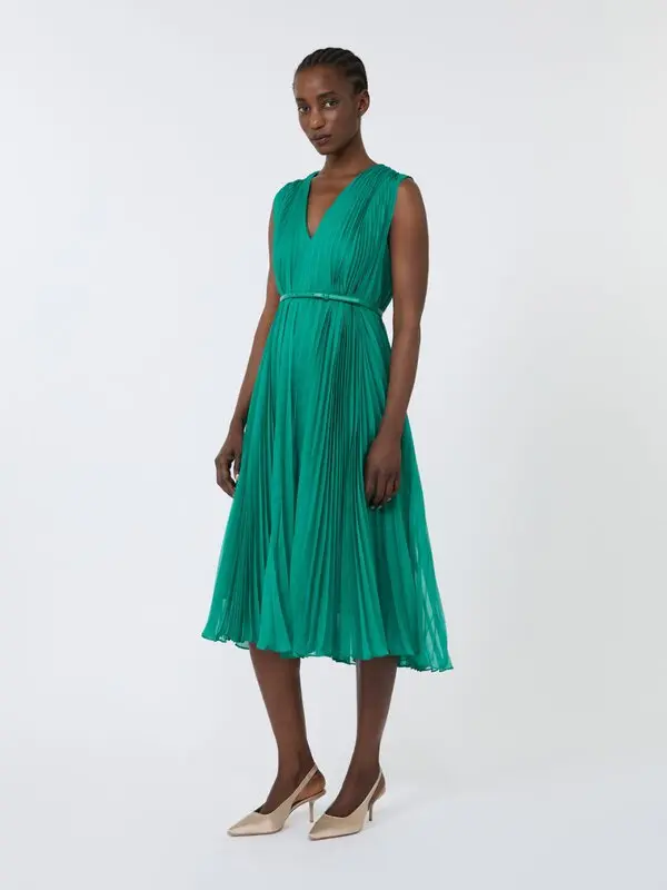 Max Mara Plissé-pleated Chiffon Midi Dress - Green