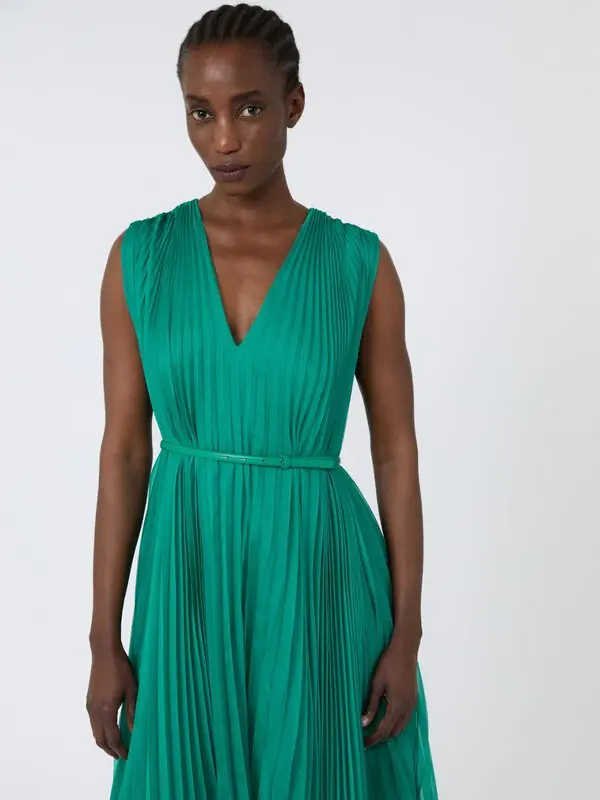 Max Mara Plissé-pleated Chiffon Midi Dress - Green