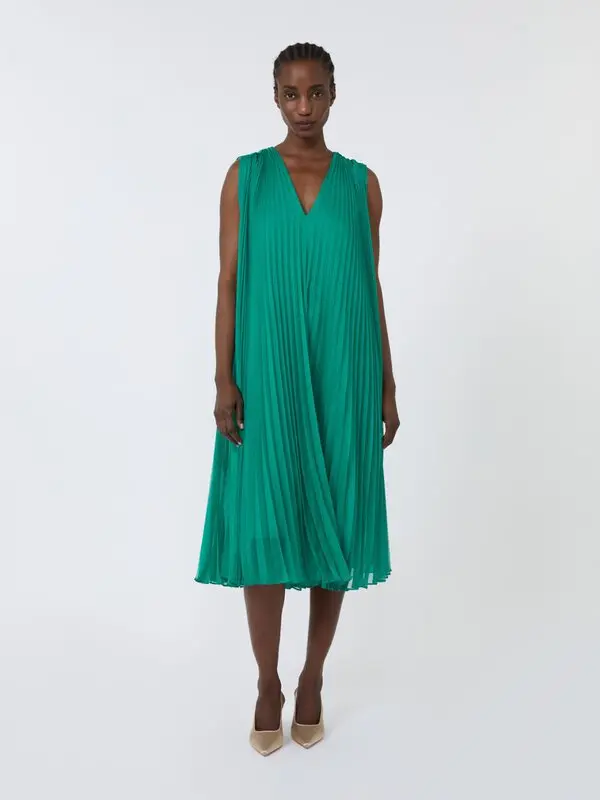 Max Mara Plissé-pleated Chiffon Midi Dress - Green