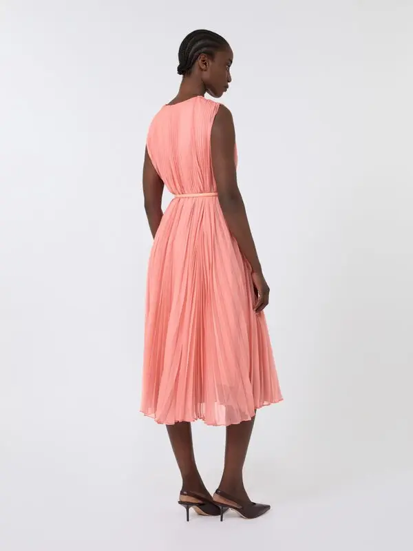 Max Mara Plissé-pleated Chiffon Midi Dress - Pink