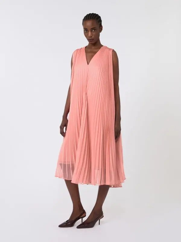 Max Mara Plissé-pleated Chiffon Midi Dress - Pink