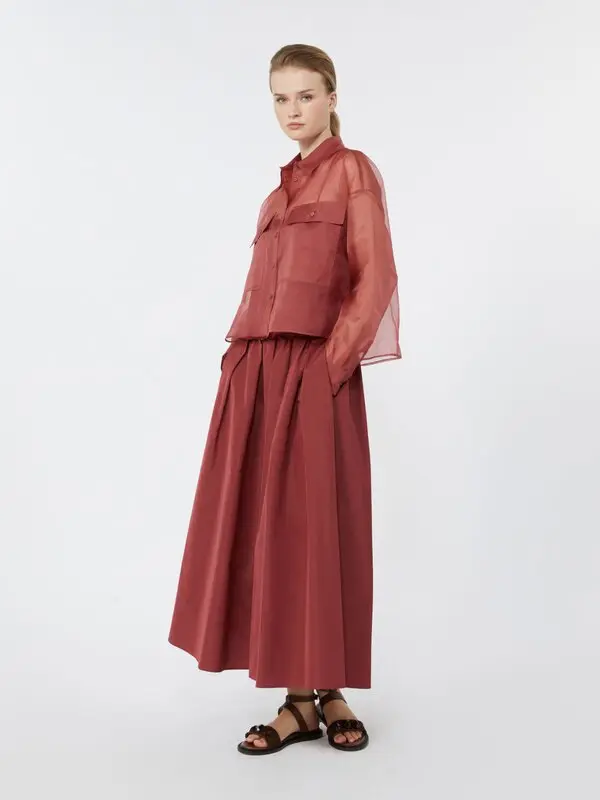 Max Mara Pleated Taffeta Long Skirt - Cherry