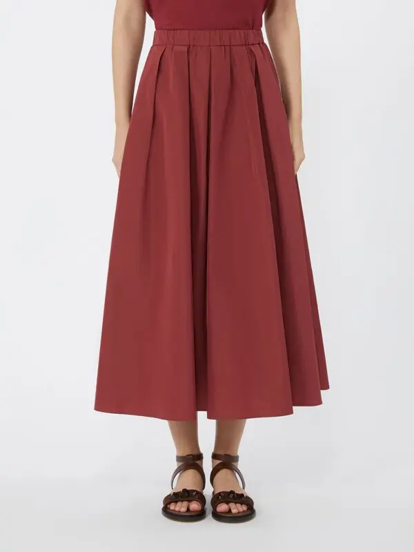 Max Mara Pleated Taffeta Long Skirt - Cherry