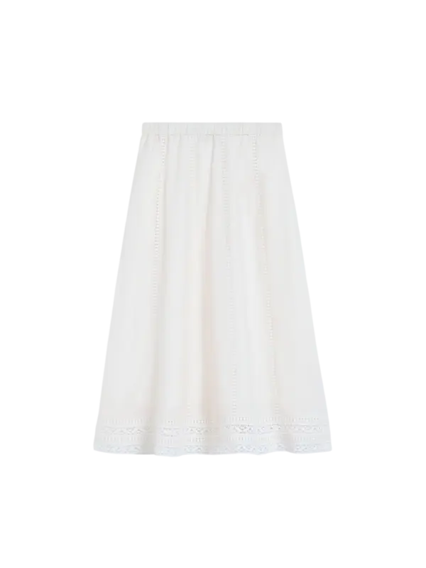 Max Mara Linen Midi Skirt With Embroidery - Ecru