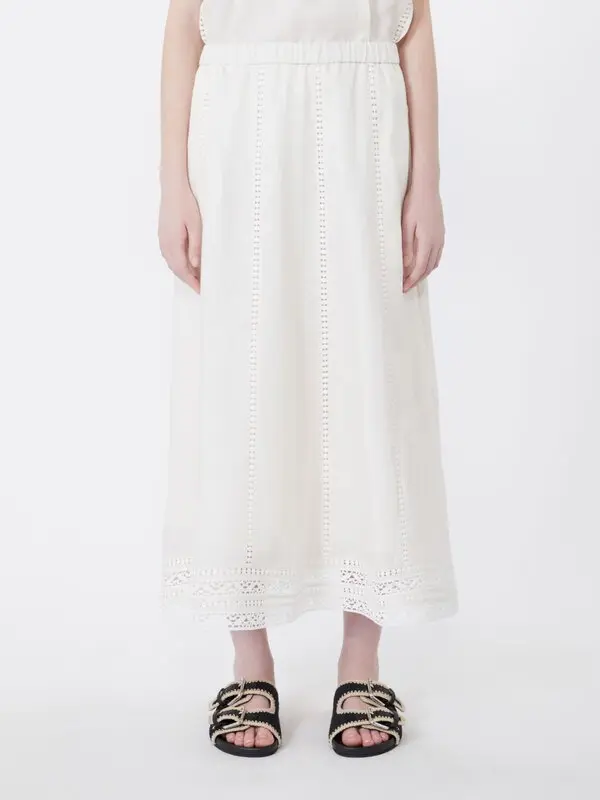 Max Mara Linen Midi Skirt With Embroidery - Ecru