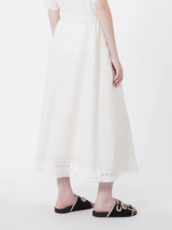 Max Mara Linen Midi Skirt With Embroidery - Ecru
