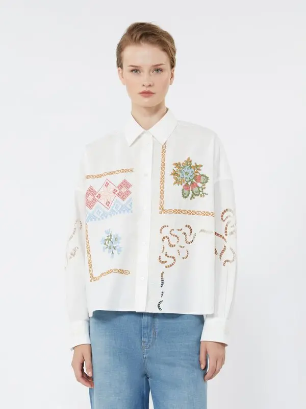 Max Mara Cotton Blouse With Embroidery And Lace