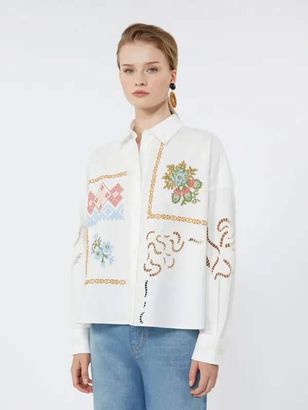 Max Mara Cotton Blouse With Embroidery And Lace