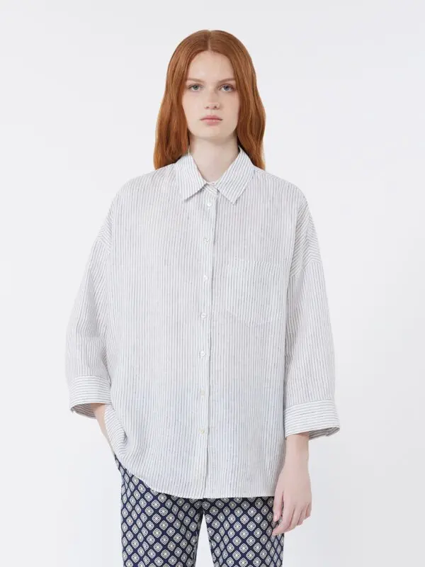 Max Mara Striped Linen Canvas Shirt