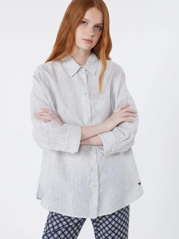Max Mara Striped Linen Canvas Shirt