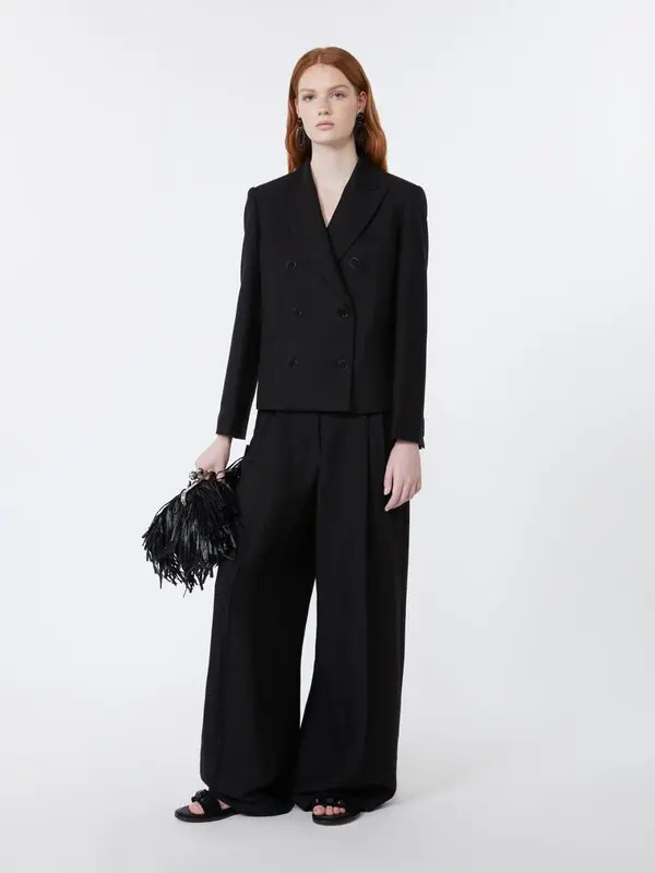 Max Mara Viscose And Linen Wide-leg Trousers - Black
