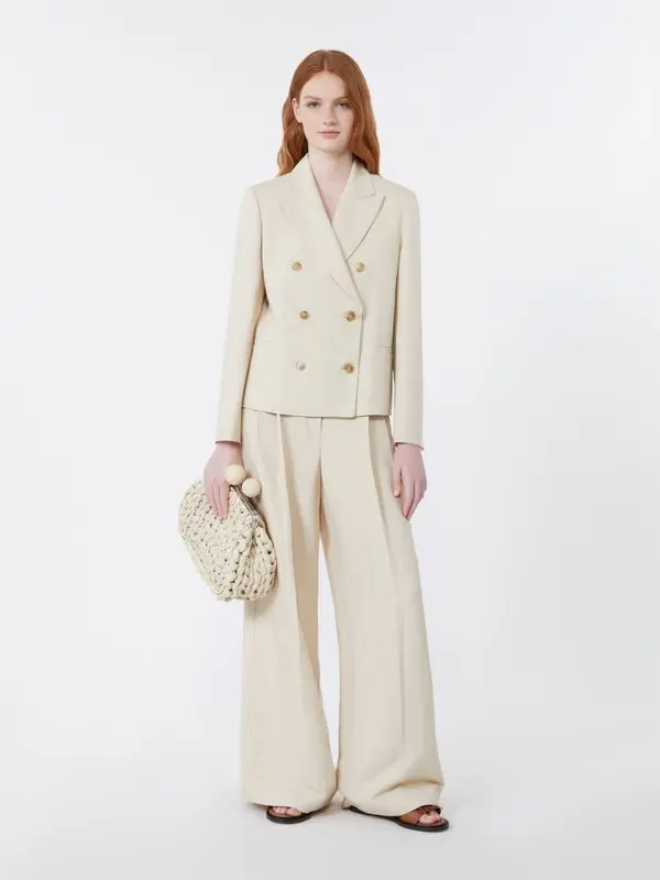Max Mara Viscose And Linen Wide-leg Trousers - Beige