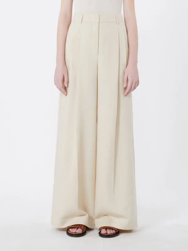 Max Mara Viscose And Linen Wide-leg Trousers - Beige