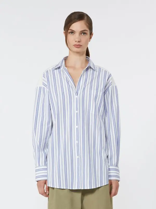 Max Mara Striped Cotton Poplin Shirt With Eyelet Embroidery - Navy
