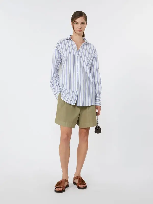 Max Mara Striped Cotton Poplin Shirt With Eyelet Embroidery - Navy