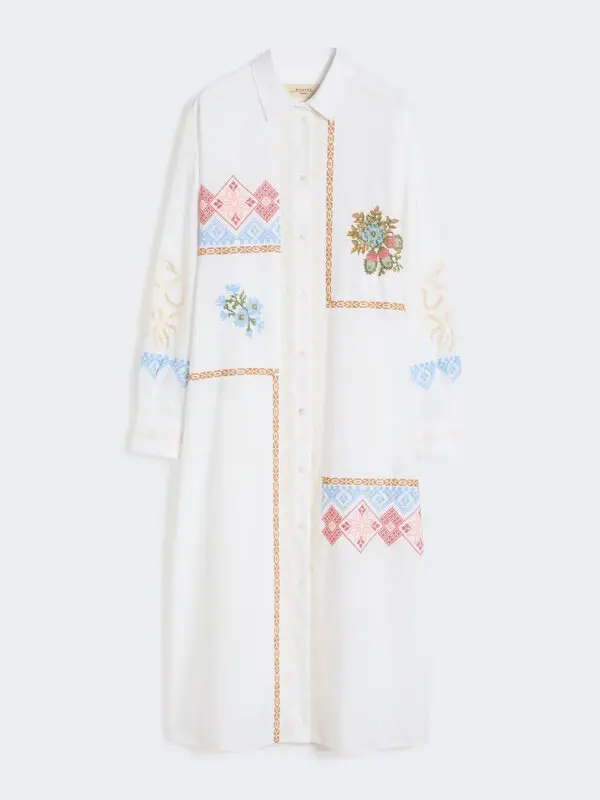 Max Mara Poplin Shirt Dress With Embroideries - White