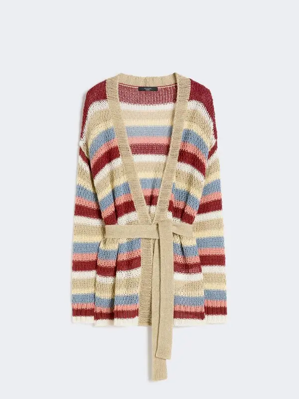 Max Mara Linen Yarn Cardigan With Belt - Cherry