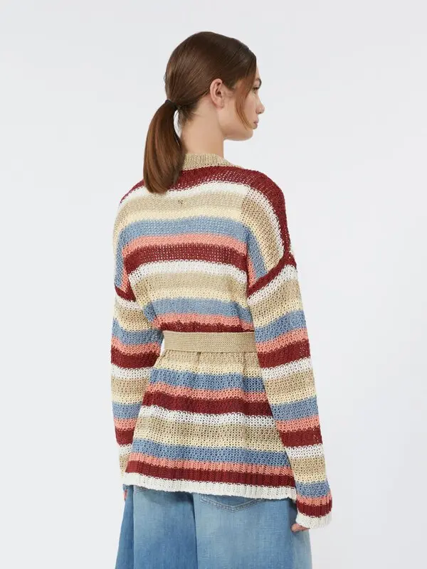 Max Mara Linen Yarn Cardigan With Belt - Cherry