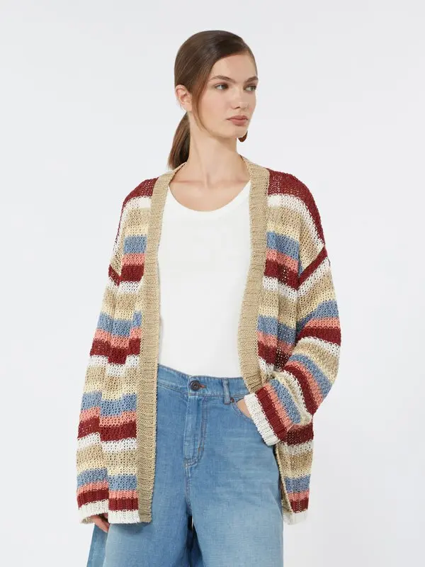 Max Mara Linen Yarn Cardigan With Belt - Cherry