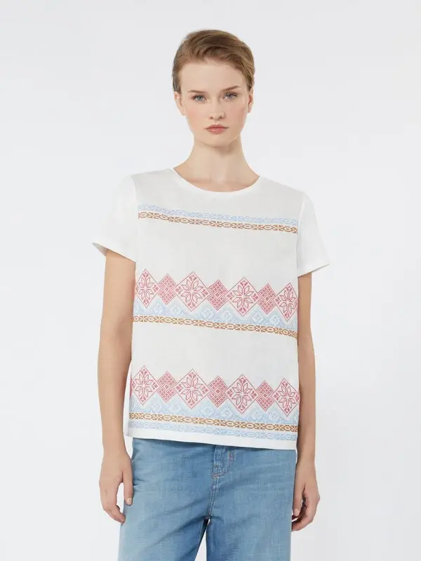 Max Mara Embroidered Linen And Stretch Cotton Jersey T-shirt - White