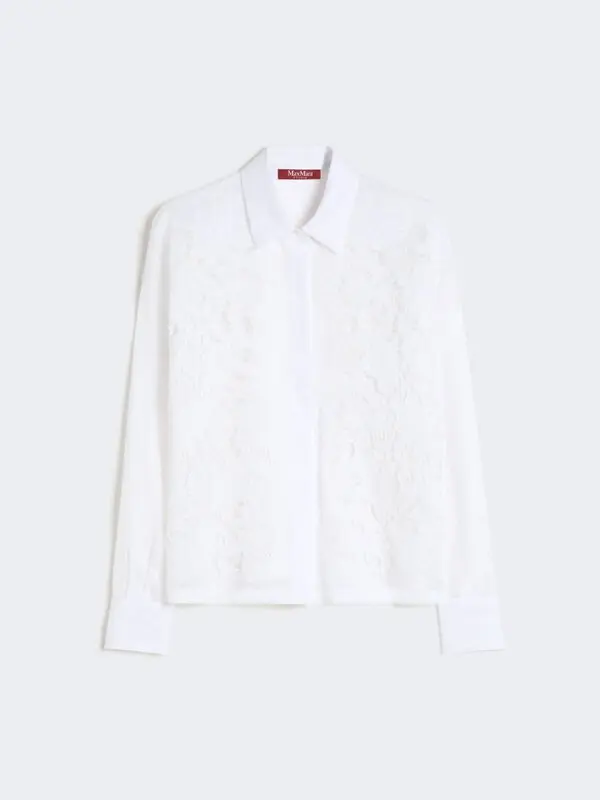 Max Mara Embroidered Ramie Canvas Boxy Shirt - White