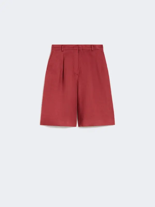 Max Mara Long Linen Canvas Bermuda Shorts - Brick Red