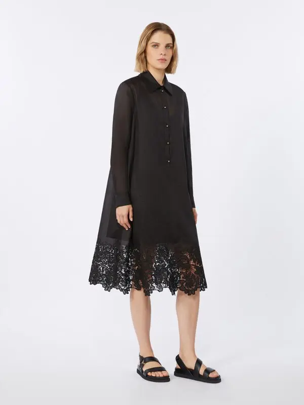 Max Mara Embroidered Ramie Gauze Midi Shirt Dress - Black