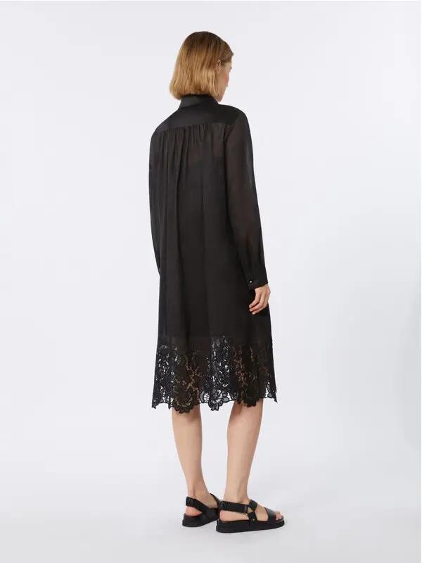 Max Mara Embroidered Ramie Gauze Midi Shirt Dress - Black