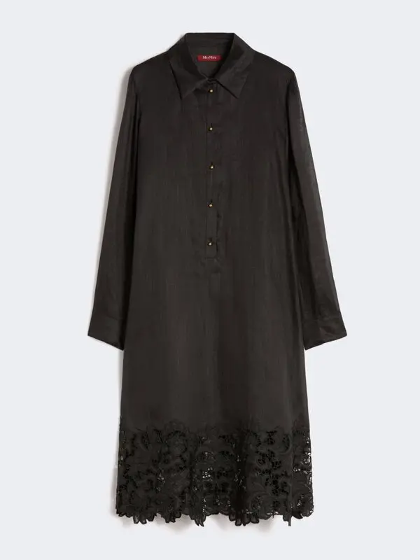 Max Mara Embroidered Ramie Gauze Midi Shirt Dress - Black