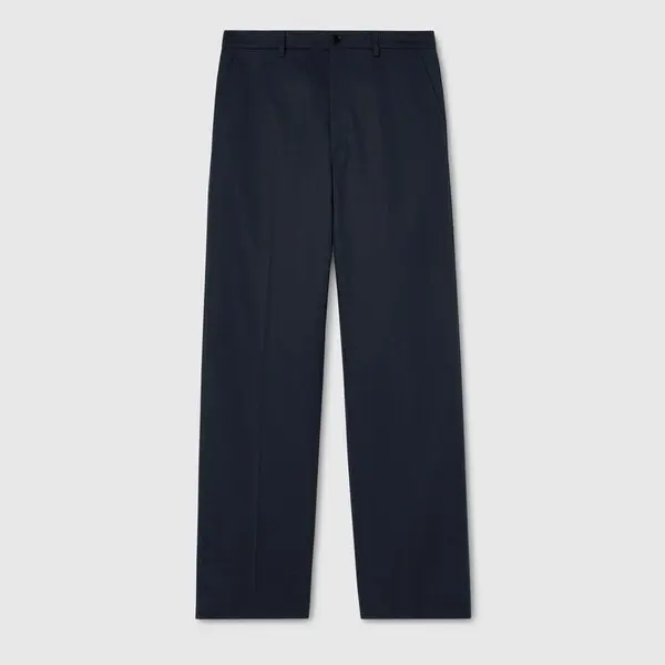 Gucci Cotton Twill Pants With Crest Embroidery - Blue