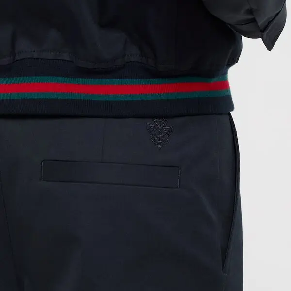 Gucci Cotton Twill Pants With Crest Embroidery - Blue