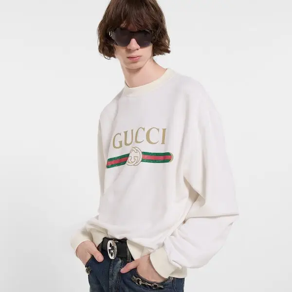 Gucci Cashmere Blend Jersey Sweatshirt With Web And Interlocking G Print