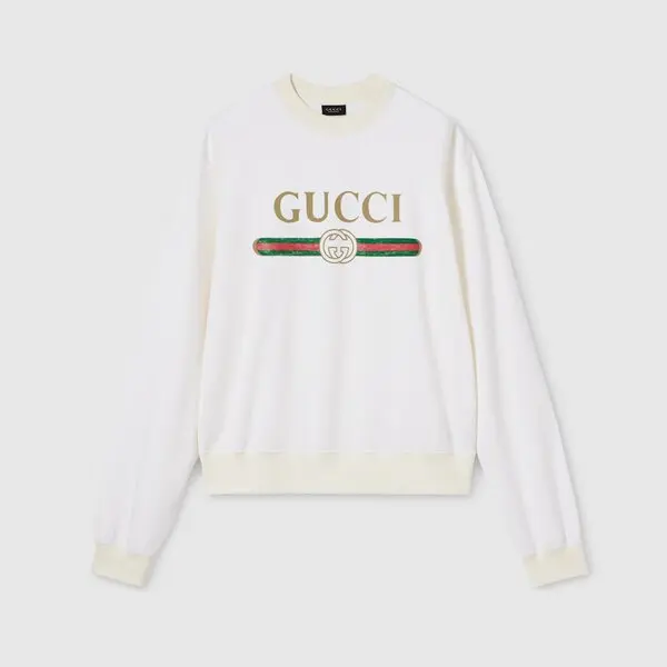 Gucci Cashmere Blend Jersey Sweatshirt With Web And Interlocking G Print - White