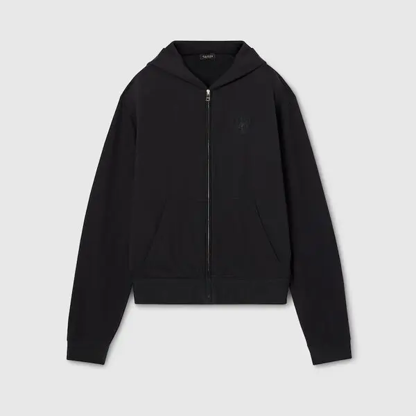 Gucci Cashmere Blend Zip-up Jacket With Embroidery - Black