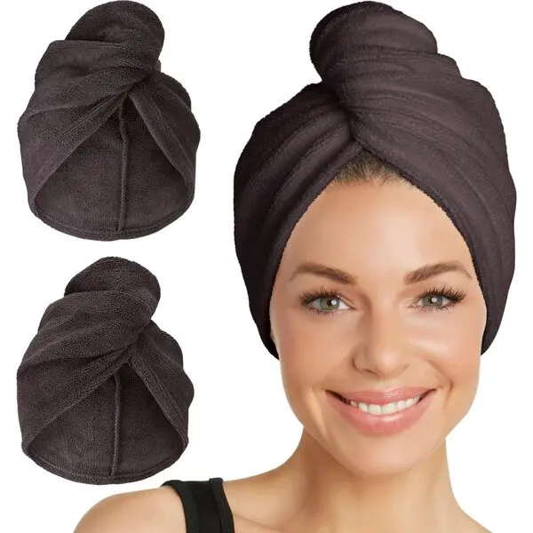 TURBIE TWIST 2 Pack Hair Towel Wraps For Straight, Wavy - Black