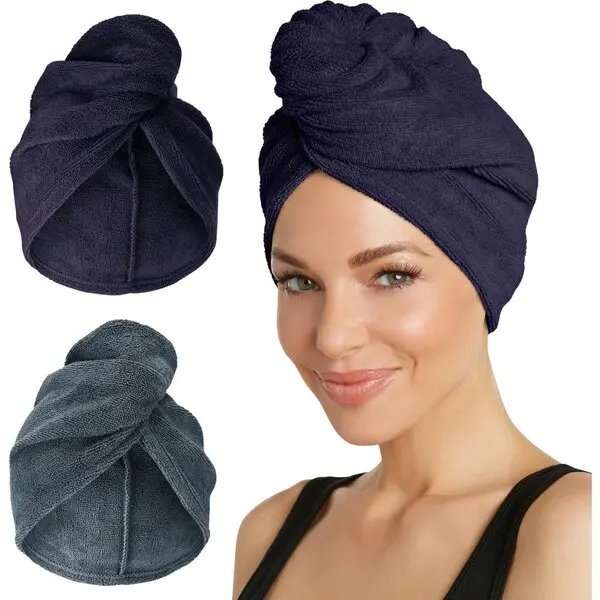 TURBIE TWIST 2 Pack Hair Towel Wraps For Straight, Wavy - Dark Shadow